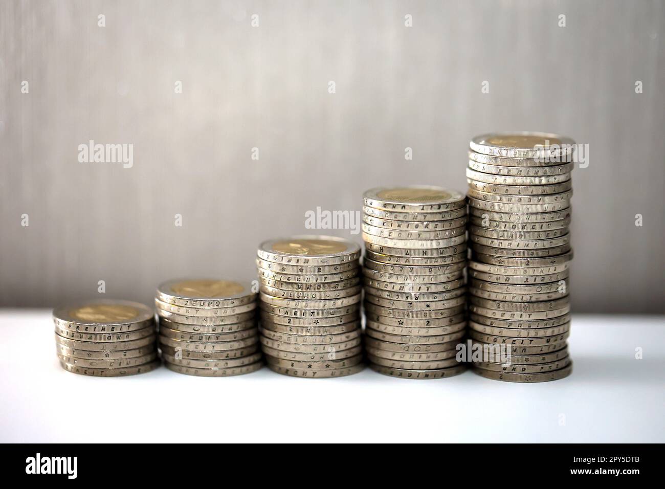 Two euro coins, close-up of a coin with the value of 2 euros Stock ...