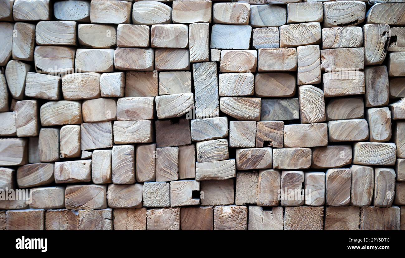 A texture of wood. Many stacked wooden slats from the front side Stock ...