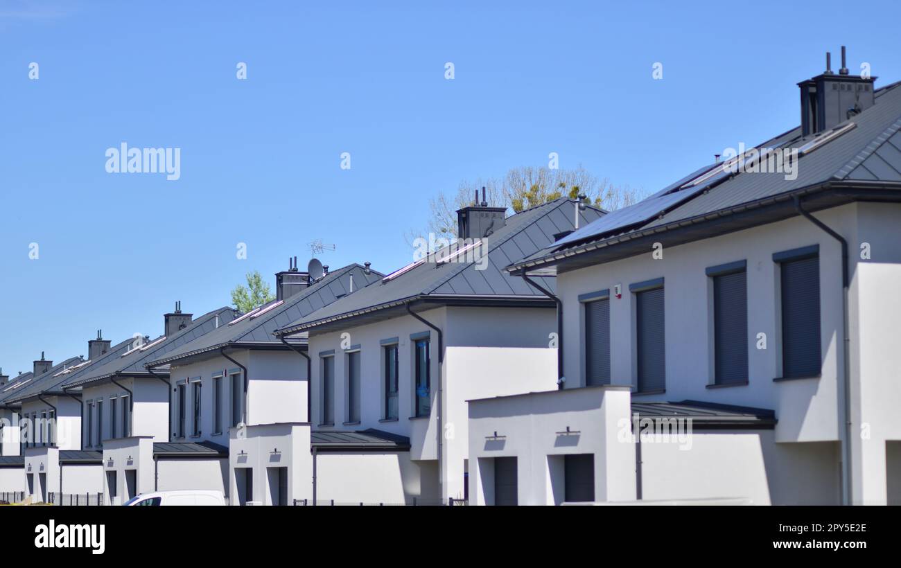 Terraced family homes in newly developed housing estate. The real ...