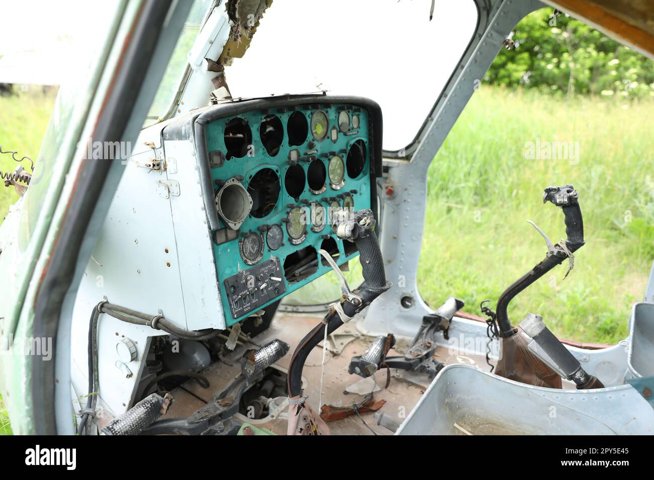 abandoned damaged russian military helicopter Mil Mi-2 Hoplite. broken ...
