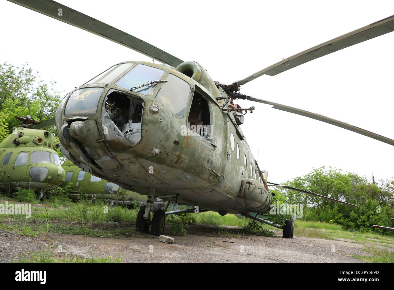 abandoned damaged russian military helicopter Mil Mi-8. broken air ...