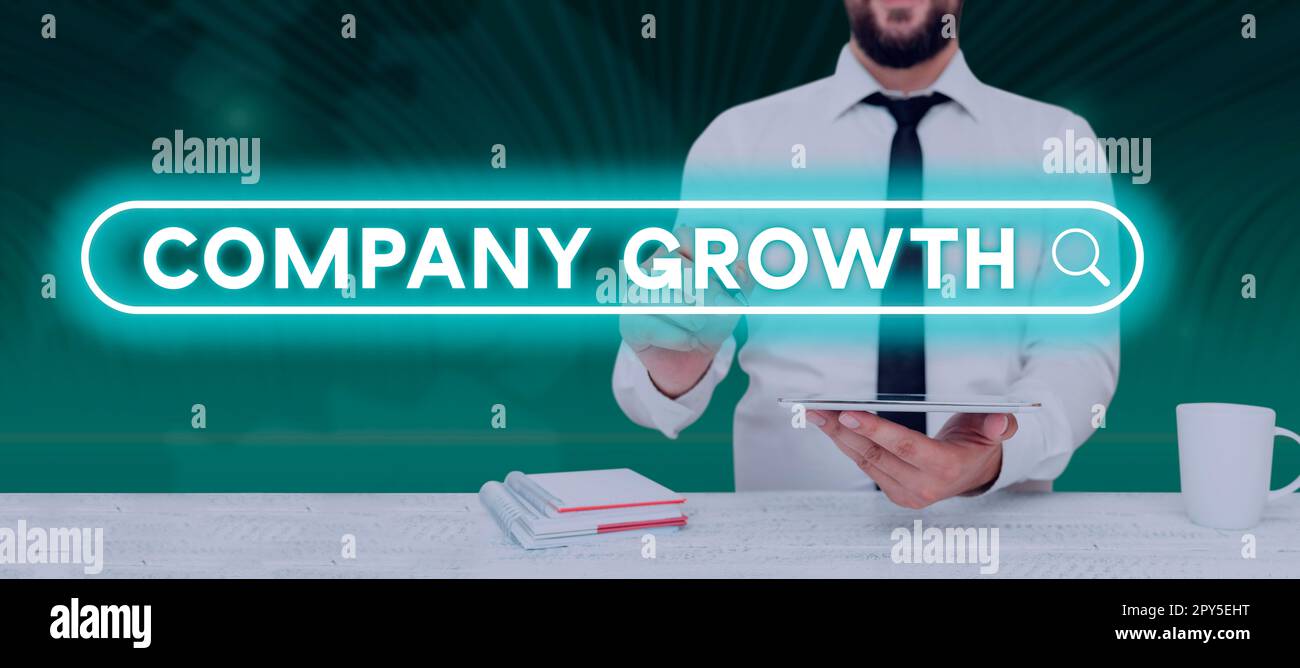 Hand writing sign Company Growth. Word for a long-term stage where ...