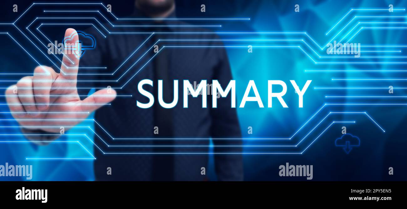 Sign displaying Summary. Word for Brief Statement Abstract Synopsis ...