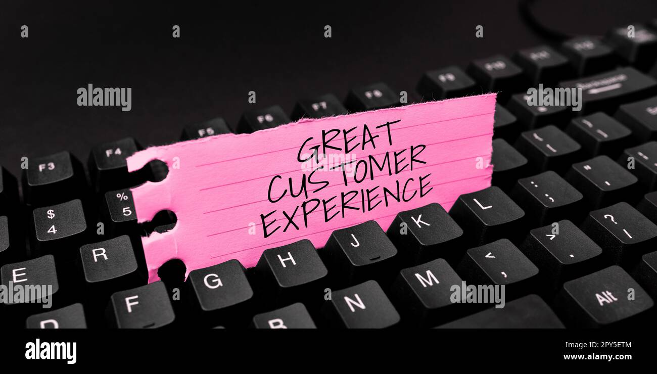 Hand writing sign Great Customer Experience. Word Written on responding ...