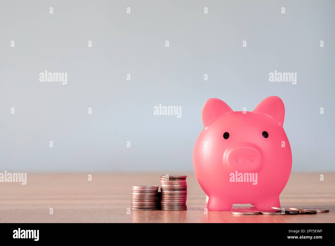 Piggy bank pink colour with money stack step up growing growth saving ...