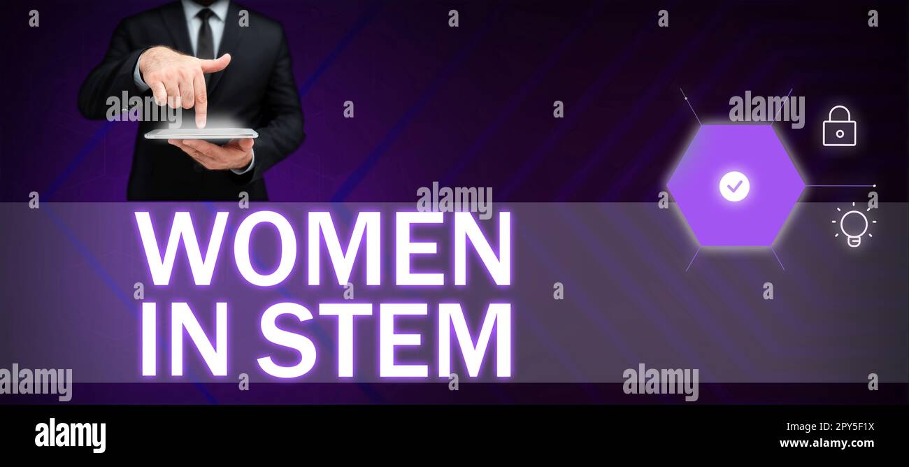 Conceptual caption Women In Stem. Business overview Science Technology ...