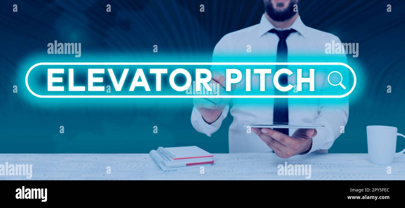 Hand writing sign Elevator Pitch. Word Written on A persuasive sales ...