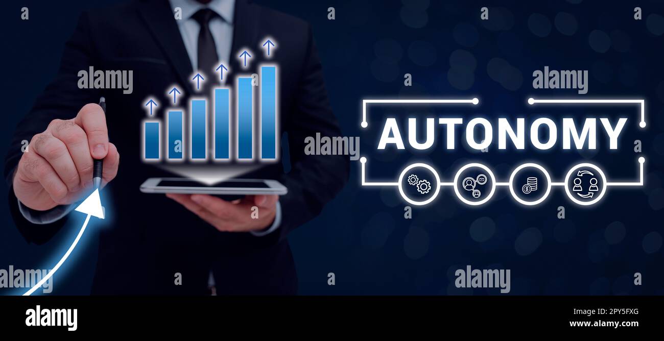 Text sign showing Autonomy. Business approach vehicle that can guide ...