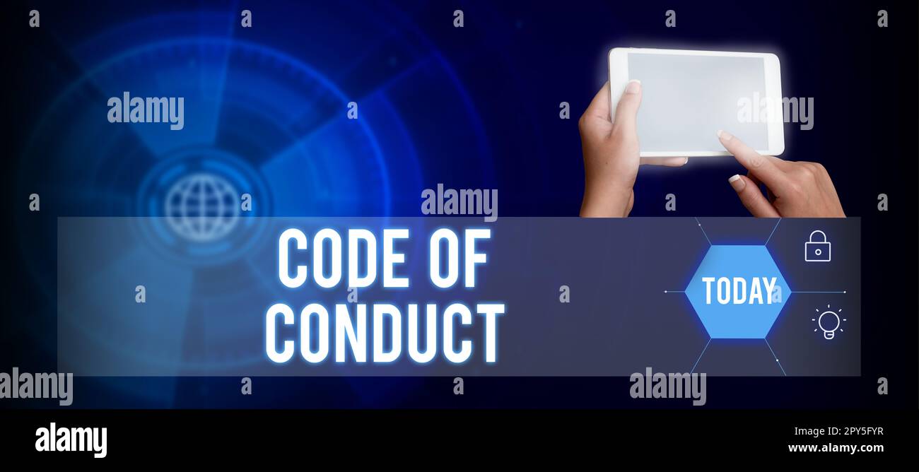 Hand writing sign Code Of Conduct. Conceptual photo Ethics rules moral ...