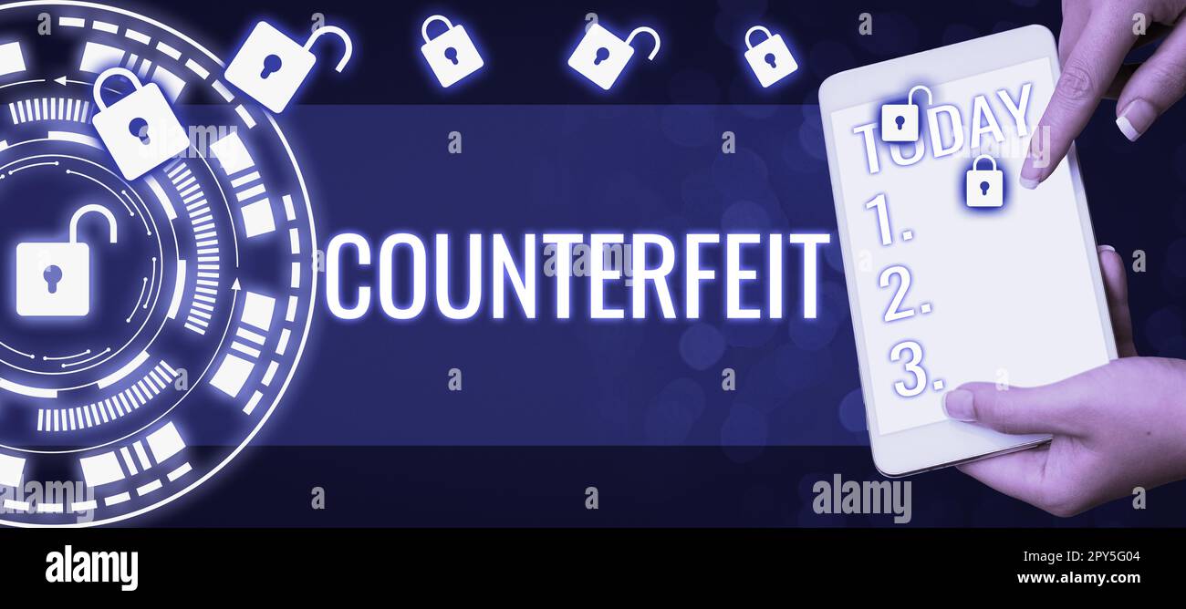 Text showing inspiration Counterfeit. Business showcase made in ...