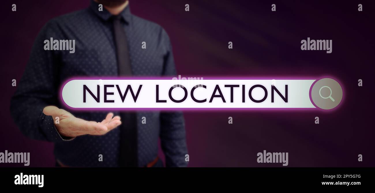 Hand writing sign New Location. Business showcase Get located on a new ...