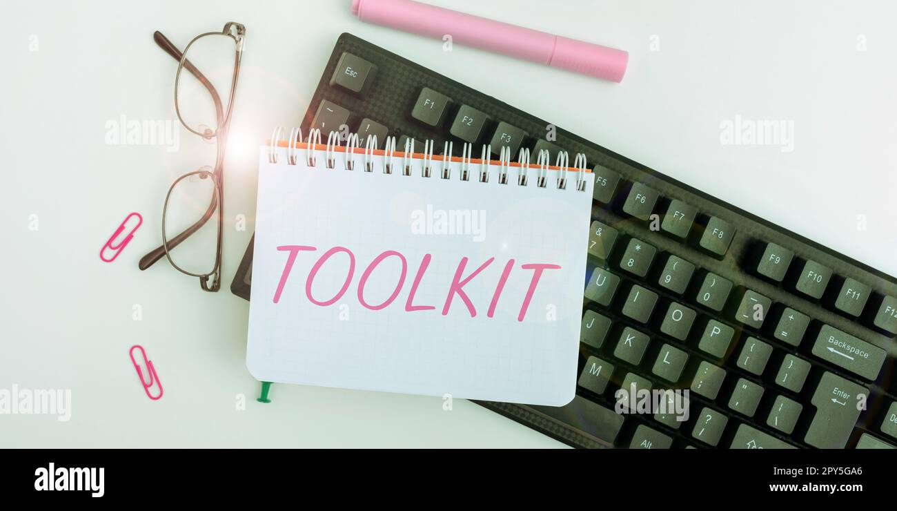 Text caption presenting Toolkit. Business idea set of tools kept in a ...