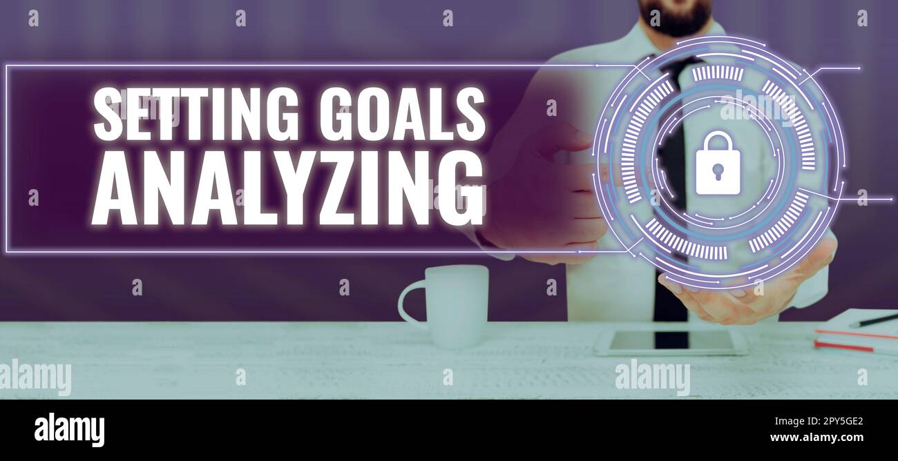 Text caption presenting Setting Goals Analyzing. Concept meaning list ...