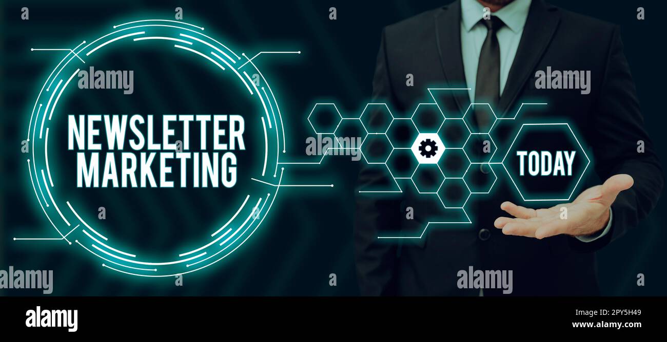 Hand writing sign Newsletter Marketing. Business concept act of sending ...