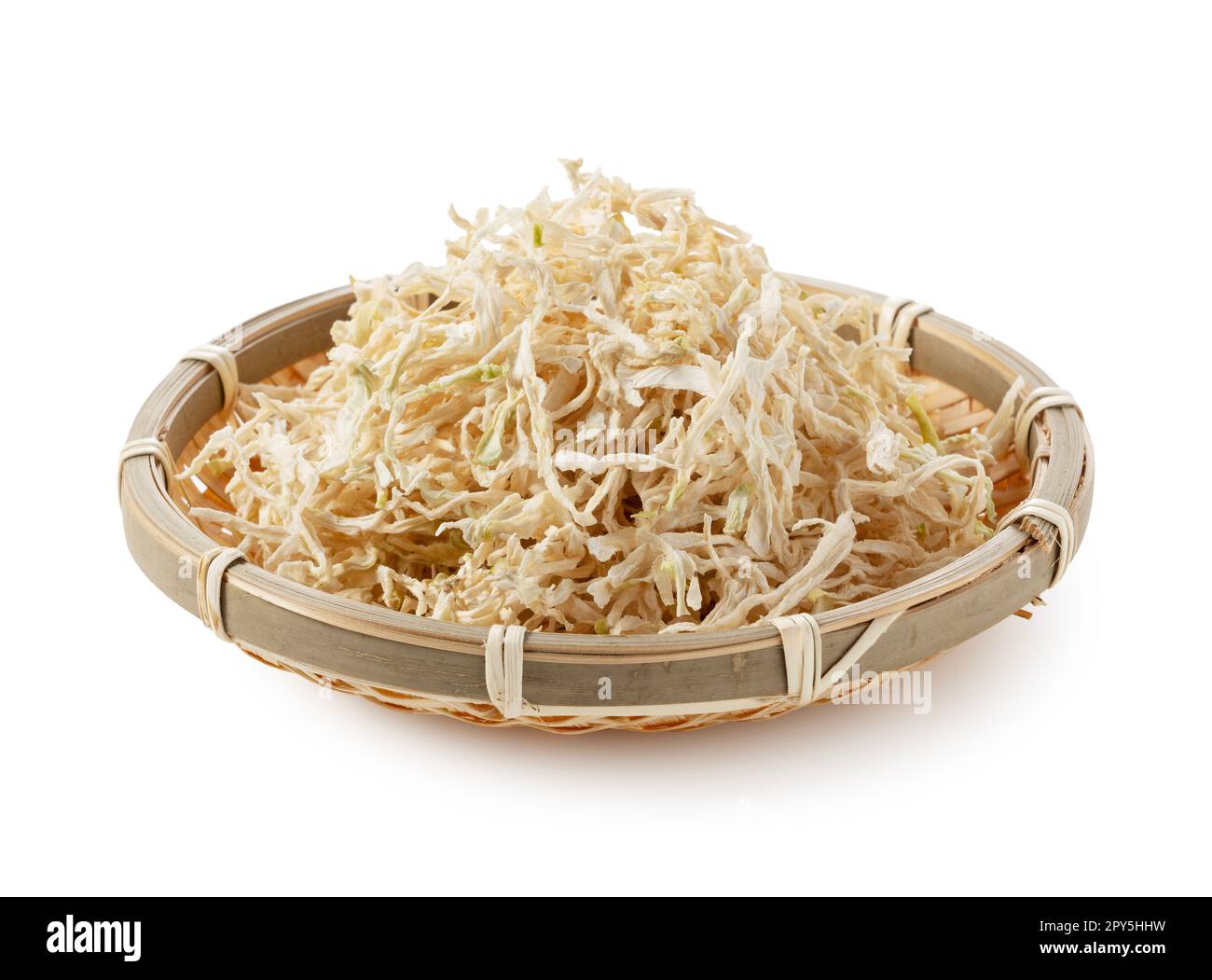 Kiriboshi-daikon (dried daikon radish) placed against a white ...