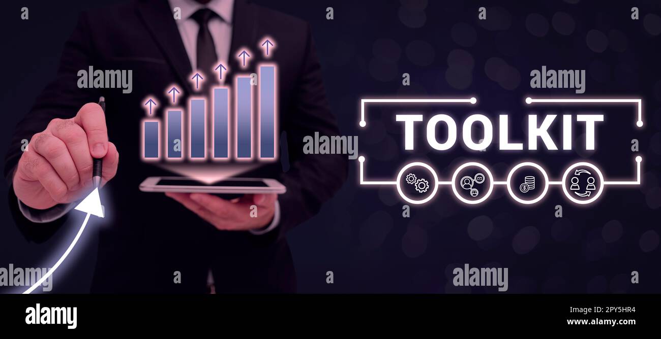 Conceptual display Toolkit. Internet Concept set of tools kept in a bag ...