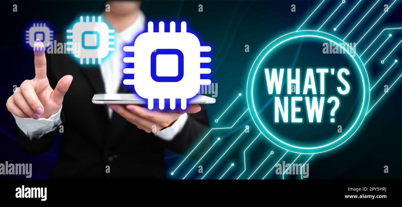Conceptual caption What's New. Concept meaning Asking about latest ...