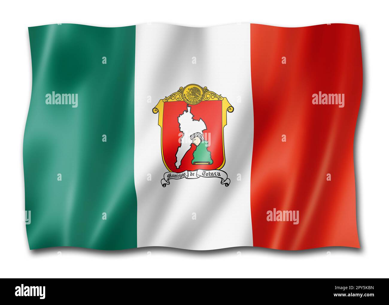 Toluca city flag, Mexico waving banner collection. 3D illustration ...
