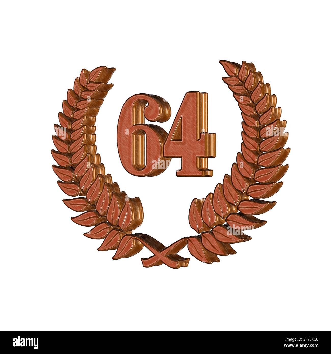 Number 64 with laurel wreath or honor wreath as a 3D-illustration, 3D ...