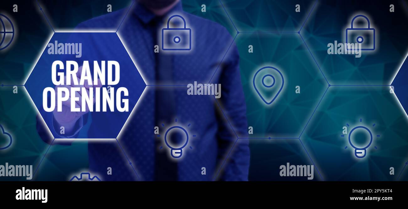 Text showing inspiration Grand Opening. Business concept Ribbon Cutting ...