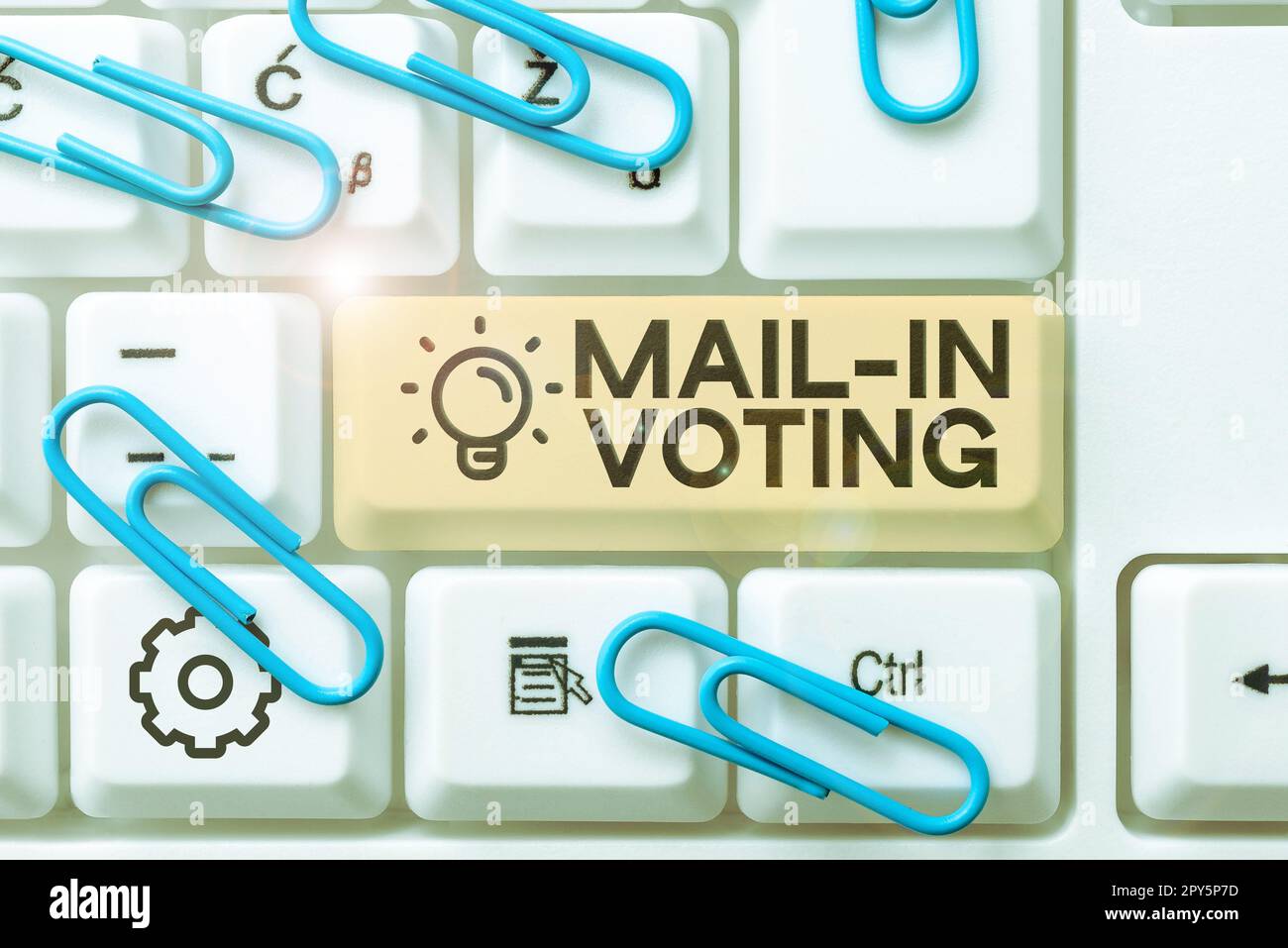 Sign displaying Mail In Voting. Word for voting in an election where ...