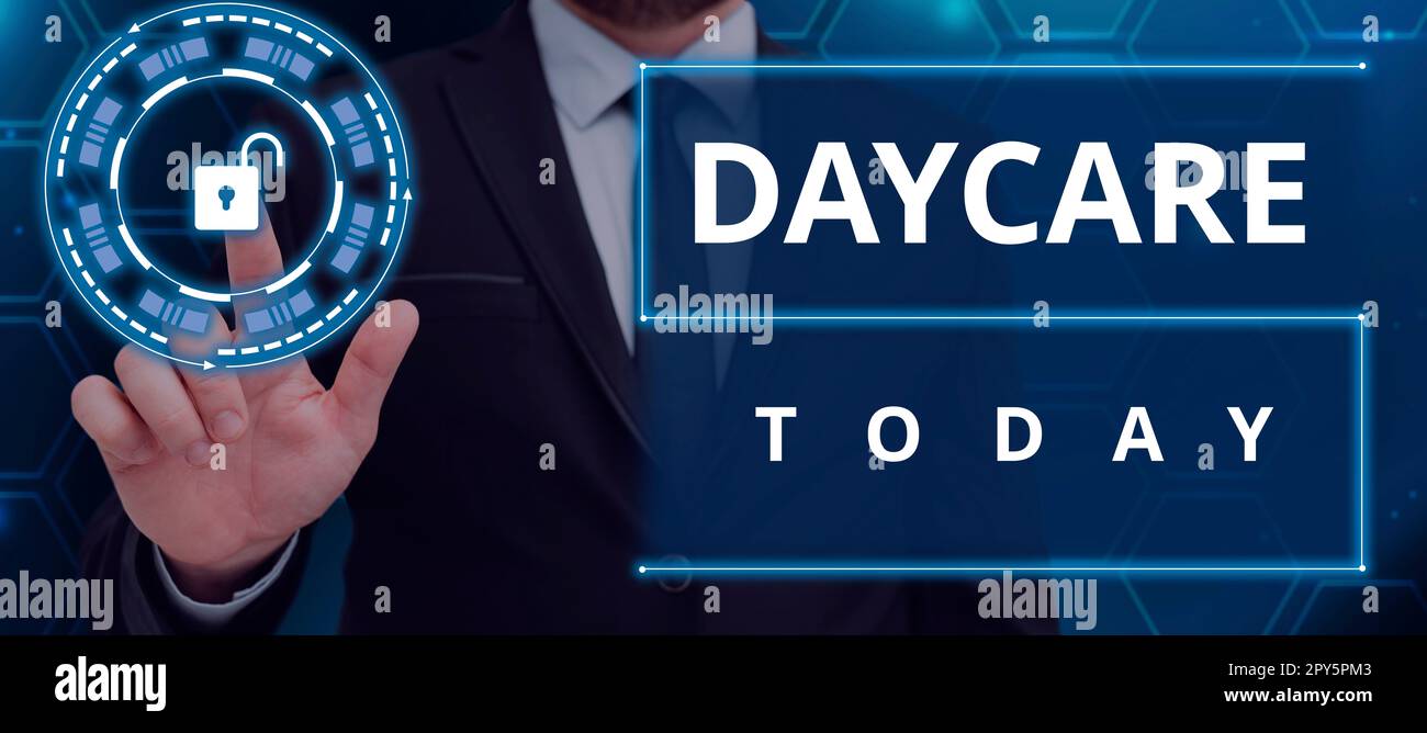Sign displaying Daycare. Word for offering care to preschool children ...