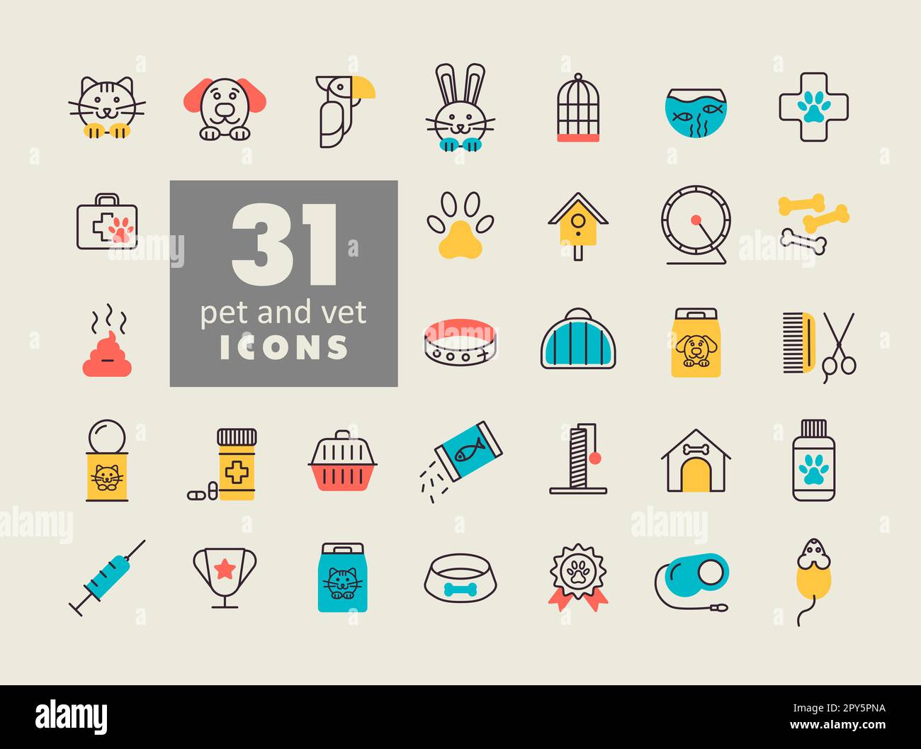 Pet and vet vector icon set. Graph symbol for pet and veterinary web ...