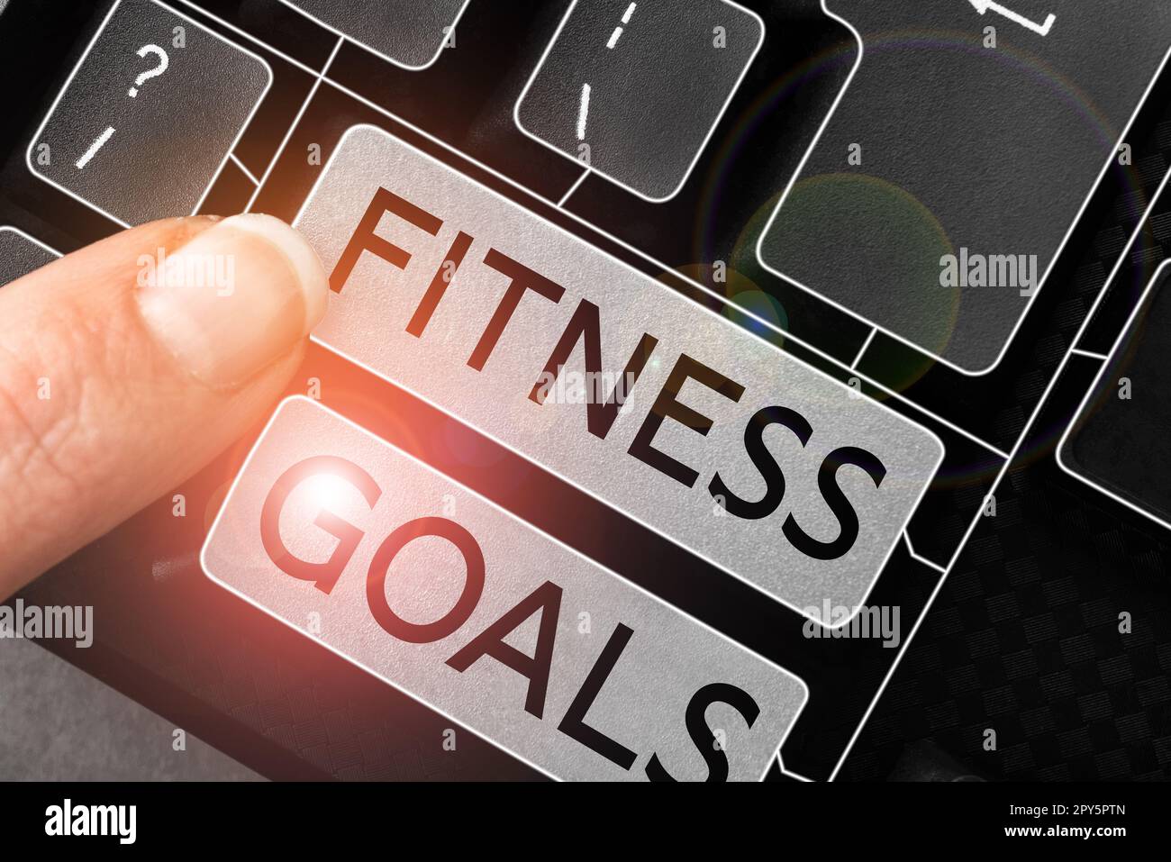 Hand writing sign Fitness Goals. Business idea Loose fat Build muscle ...