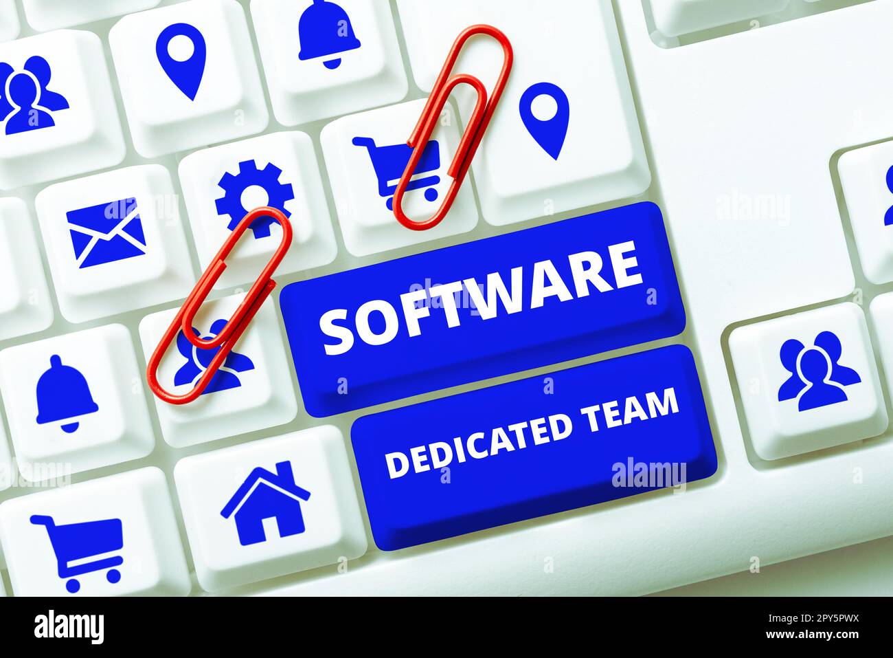 Hand writing sign Software Dedicated Team. Business overview people ...