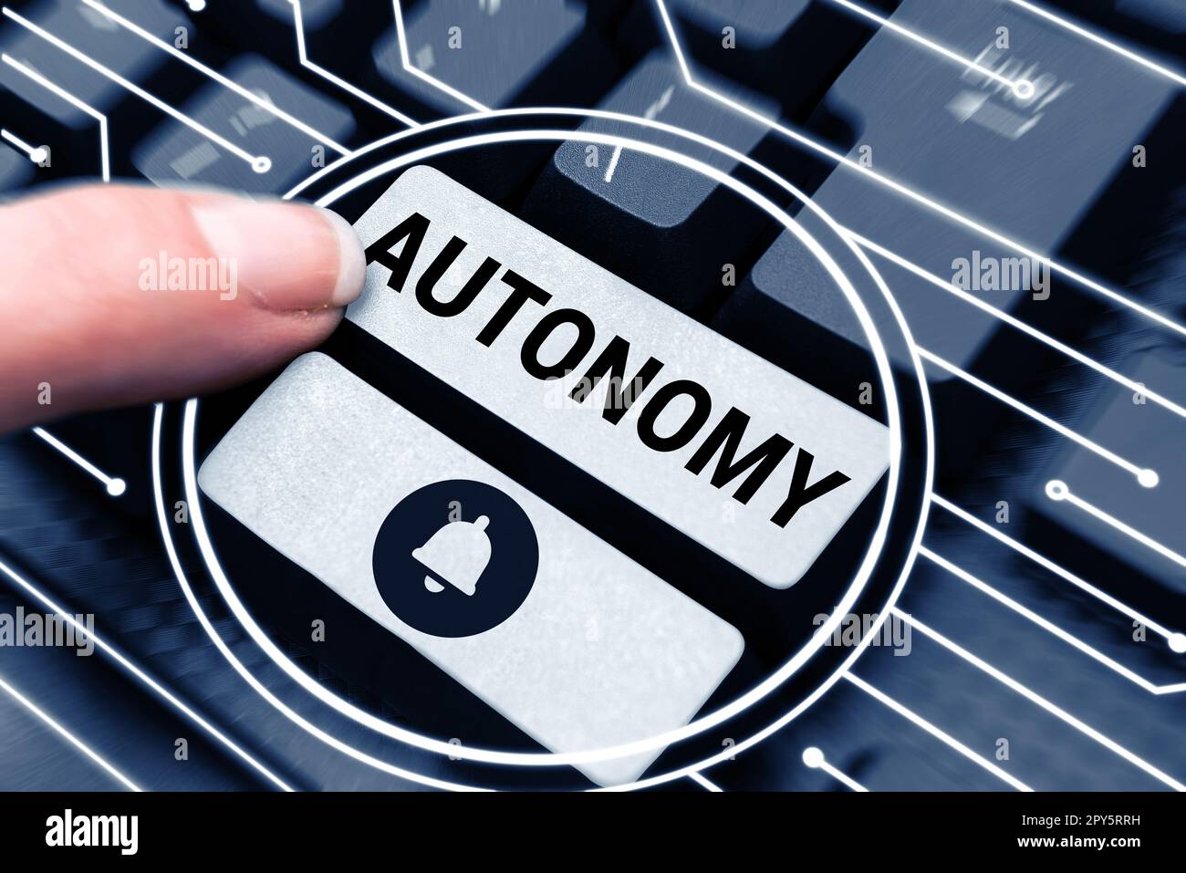 Text caption presenting Autonomy. Word Written on vehicle that can guide itself without human ...