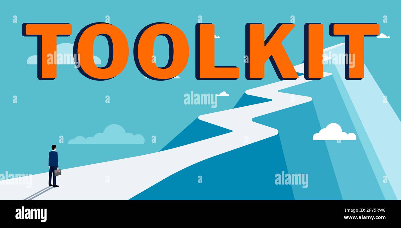 Writing displaying text Toolkit. Word Written on set of tools kept in a ...