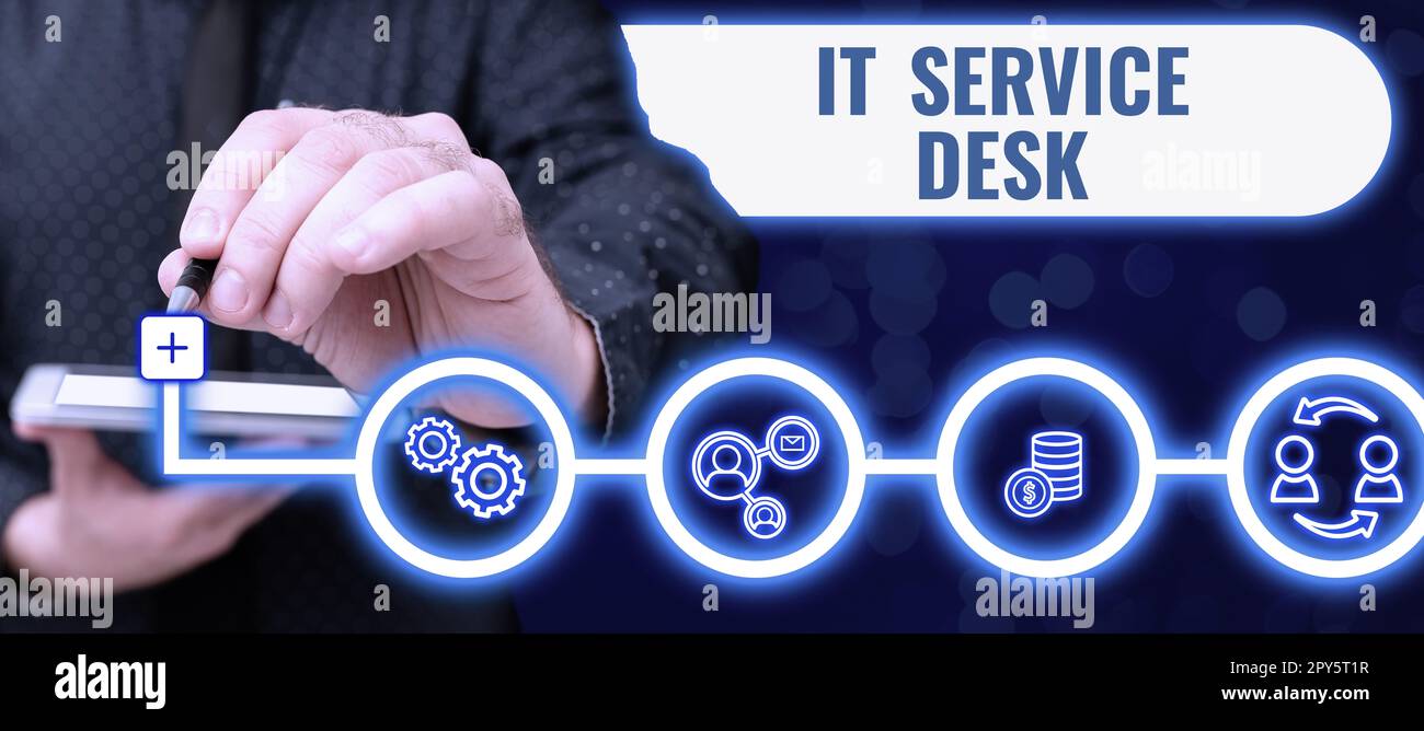 Sign displaying It Service Desk. Business idea Technological support ...