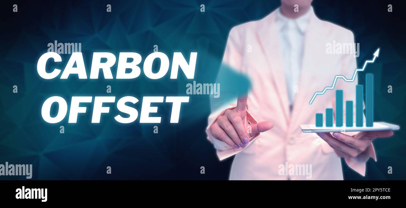 Text caption presenting Carbon Offset. Word Written on Reduction in ...