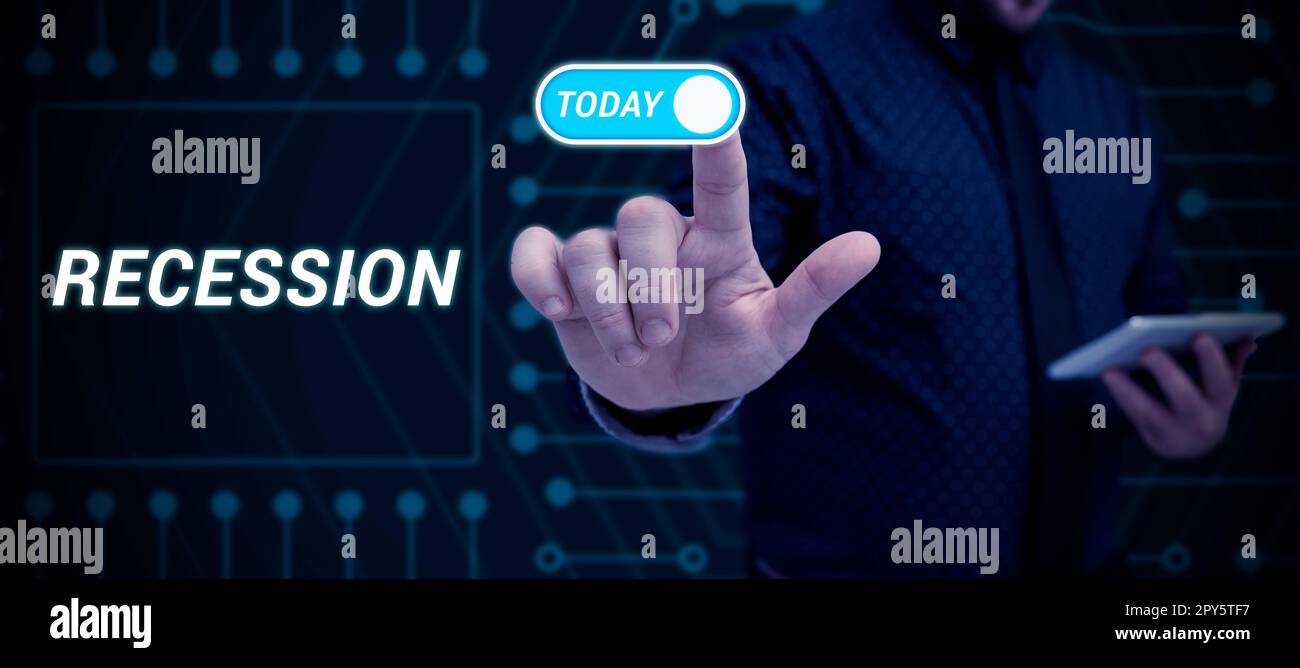 Text sign showing Recession. Business overview the process of ... Text sign showing Recession. Business overview the process of ...