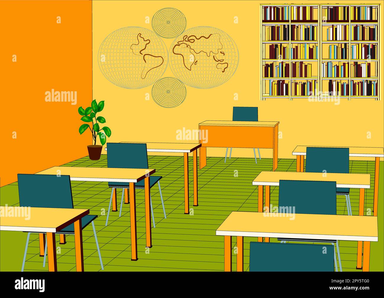 yellow classroom vector illustration. indoor classroom Stock Photo - Alamy