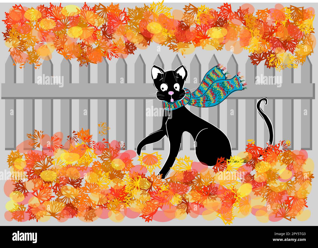 cat in autumn vector illustration Stock Photo - Alamy