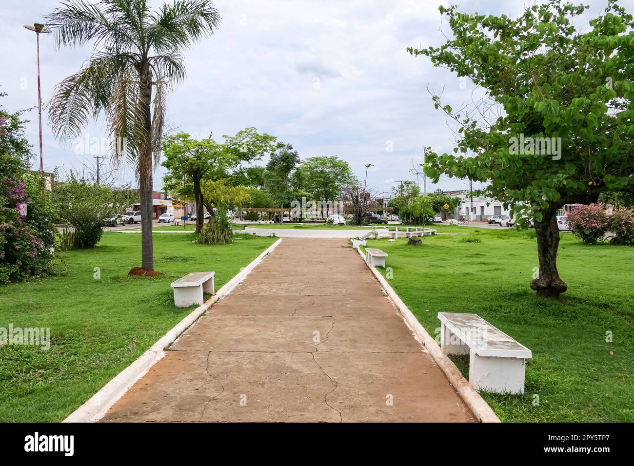 Park in the city center of Poconé, Pantanal north, Mato Grosso, Brazil ...