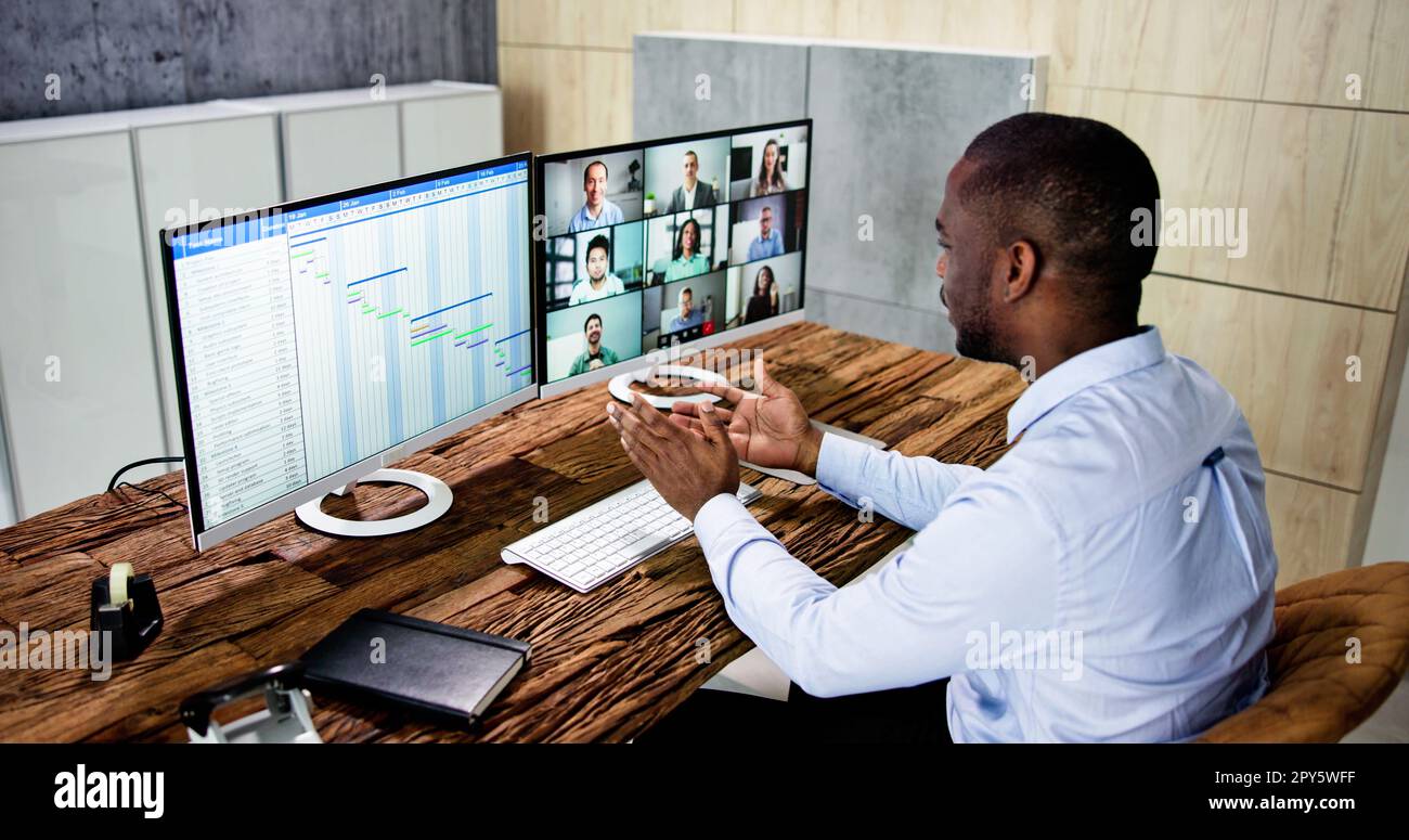 Virtual Diary Conference Webinar On Desktop Monitor Stock Photo - Alamy