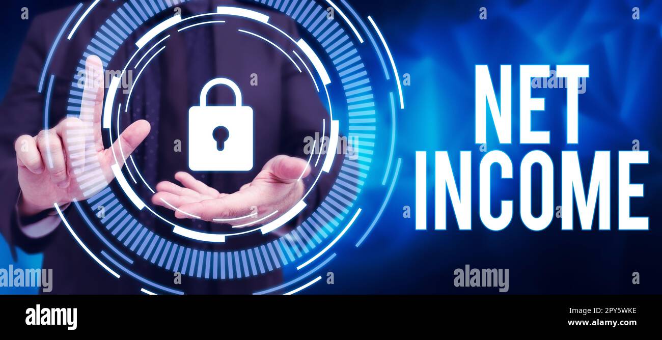 Hand writing sign Net Income. Business showcase the gross income ...