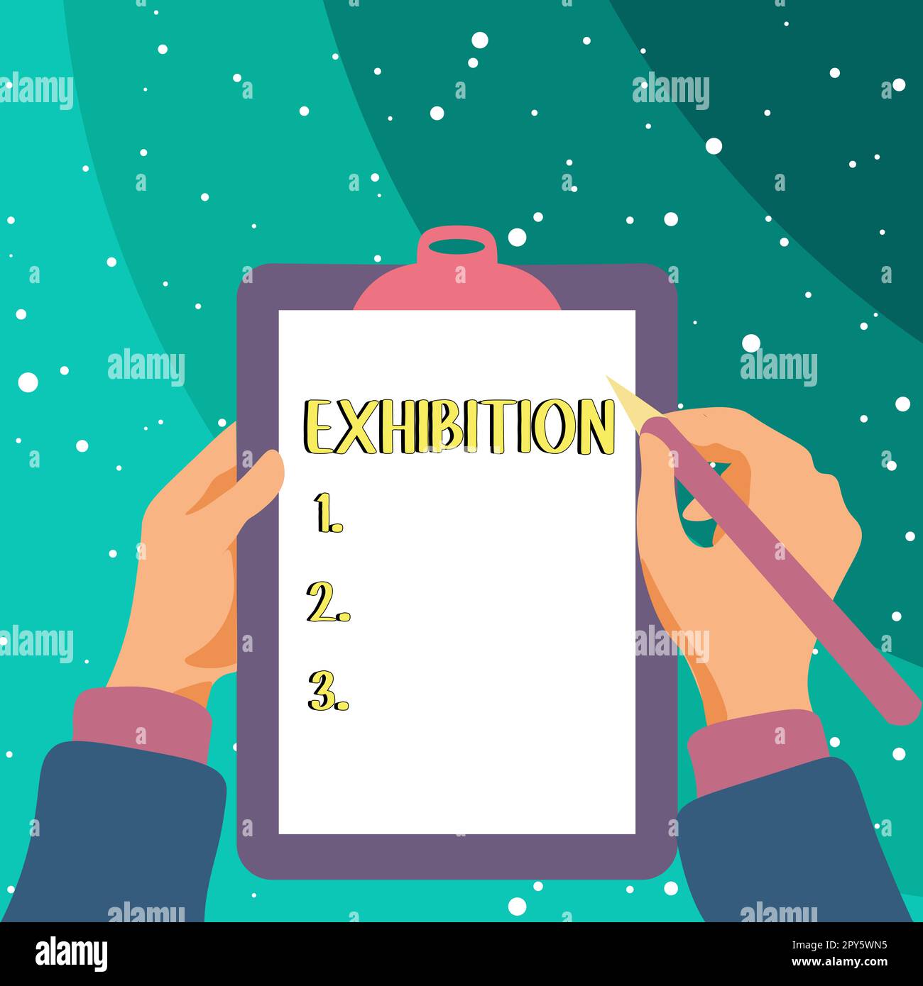 Text caption presenting Exhibition. Word Written on and act of exposing ...