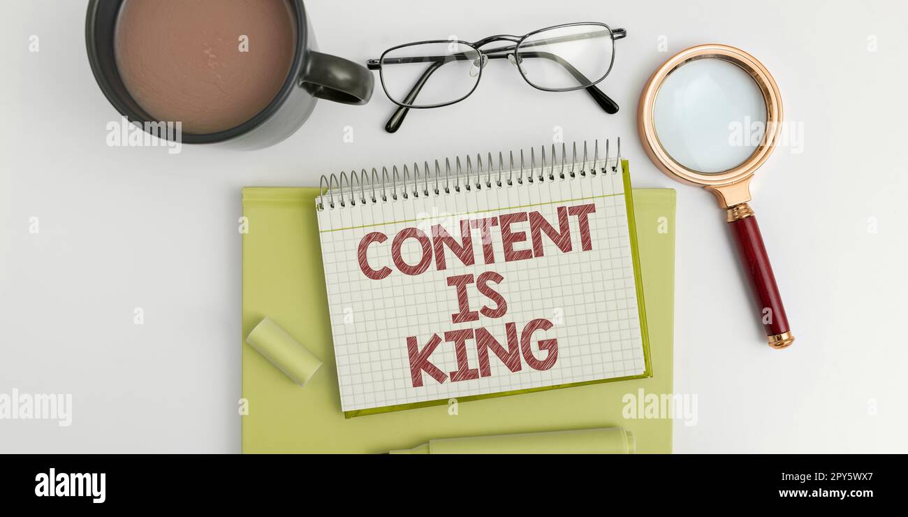 Conceptual caption Content Is King. Business overview Content is the ...