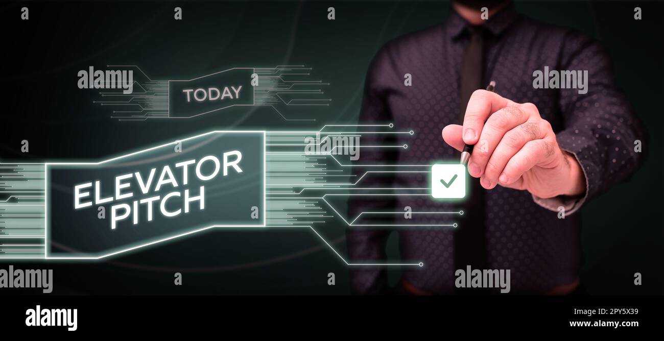 Hand writing sign Elevator Pitch. Business concept A persuasive sales ...