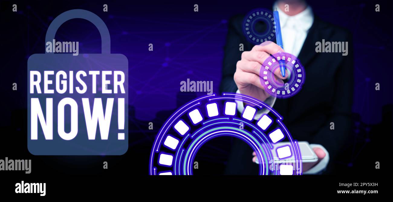 Sign displaying Register Now. Business concept Name in an Official List ...