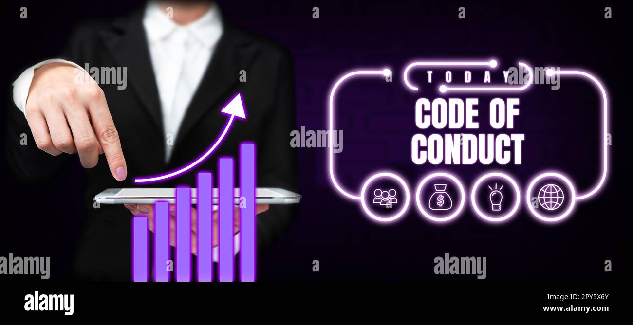 Text showing inspiration Code Of Conduct. Word for Ethics rules moral ...