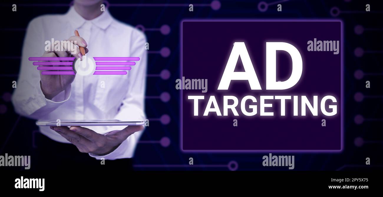 Hand writing sign Ad Targeting. Business overview target the most ...