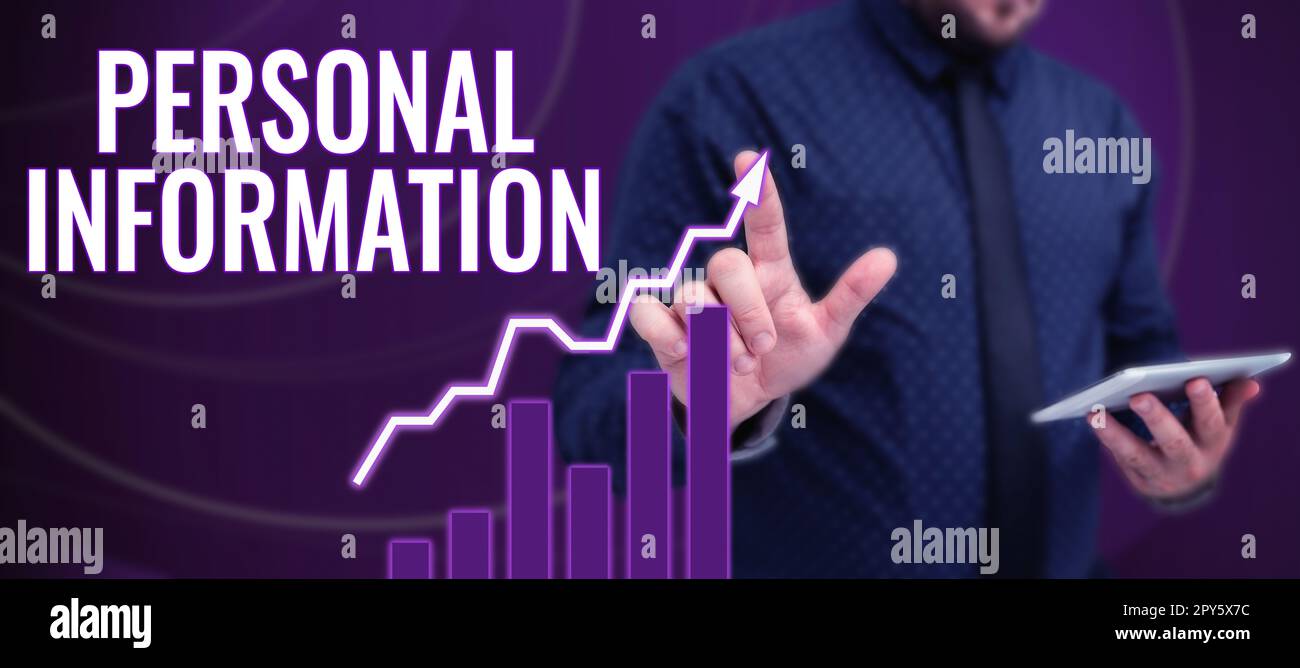 Hand writing sign Personal Information. Business overview recorded ...