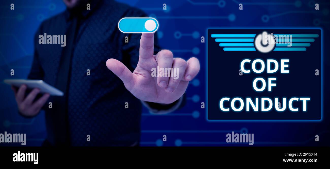 Conceptual caption Code Of Conduct. Concept meaning Ethics rules moral codes ethical principles ...