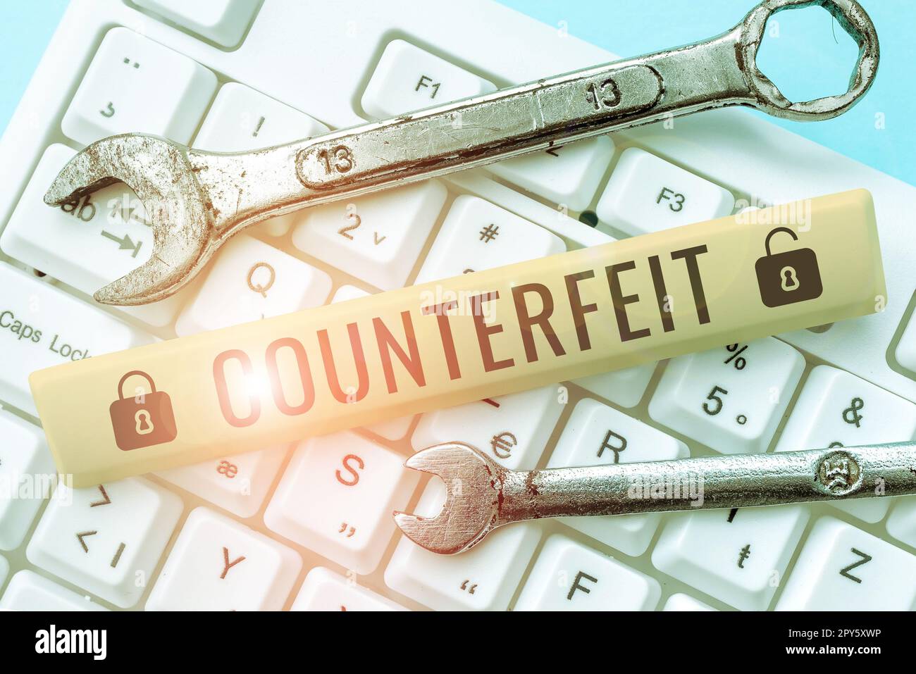 Hand writing sign Counterfeit. Word Written on made in imitation of ...