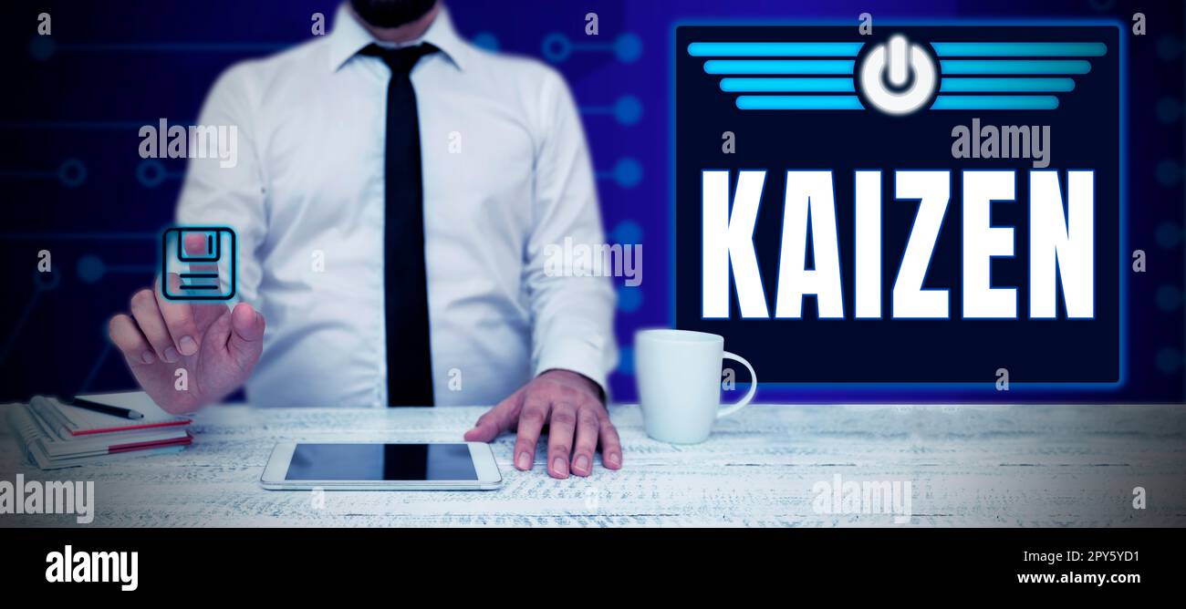 Hand writing sign Kaizen. Business showcase a Japanese business ...