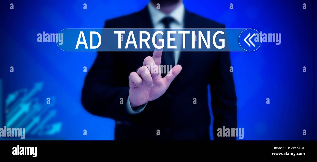 Conceptual caption Ad Targeting. Business showcase target the most ...